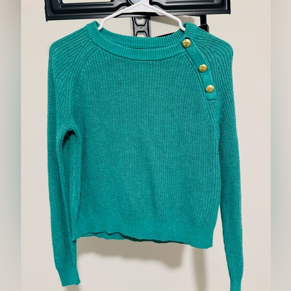 J. Crew | Sweaters | J Crew Teal Sweater With Gold Button Accents ...